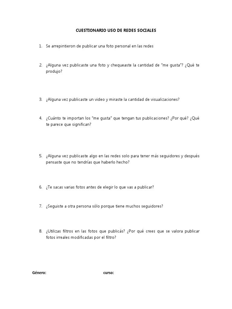 Cuestionario Uso de Redes Sociales | PDF