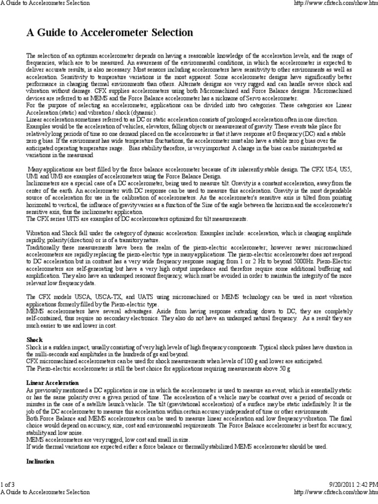 A Guide To Accelerometer Selection | PDF | Accelerometer | Rotation Around A Fixed Axis