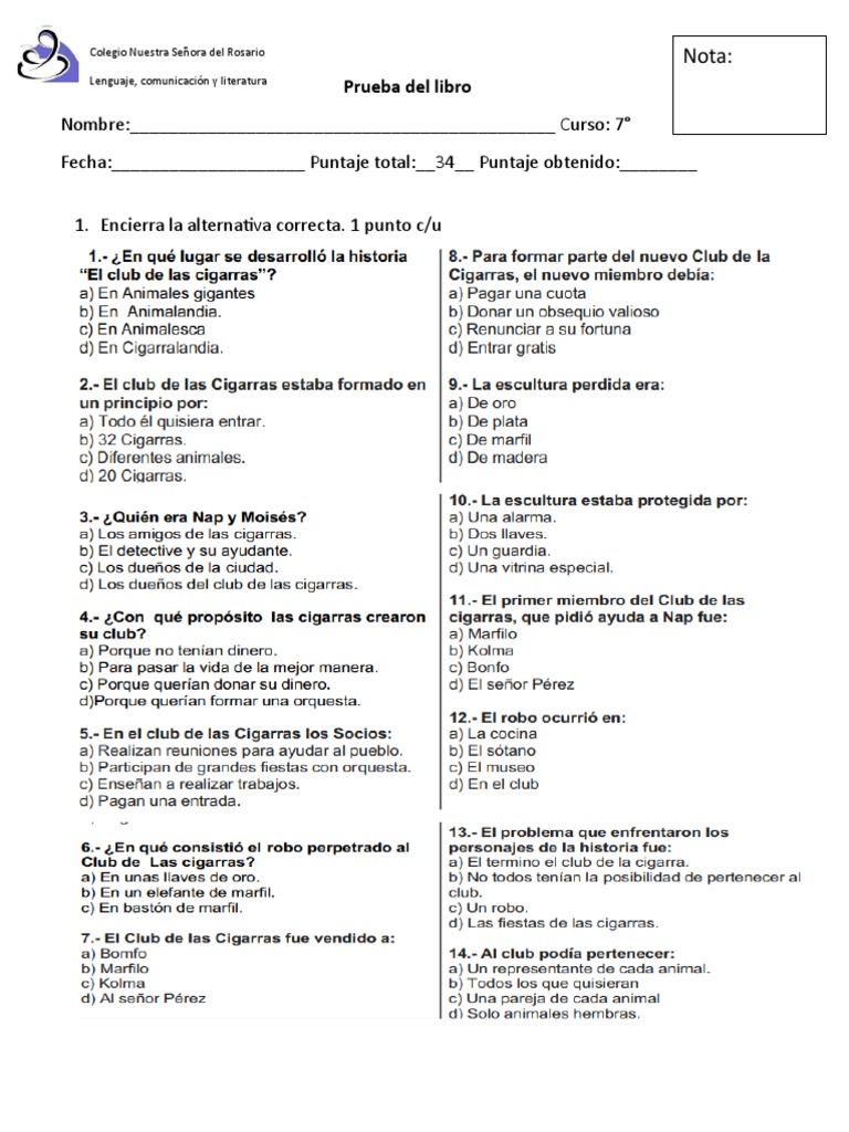El Club De Las Cigarras 7° Prueba Pdf