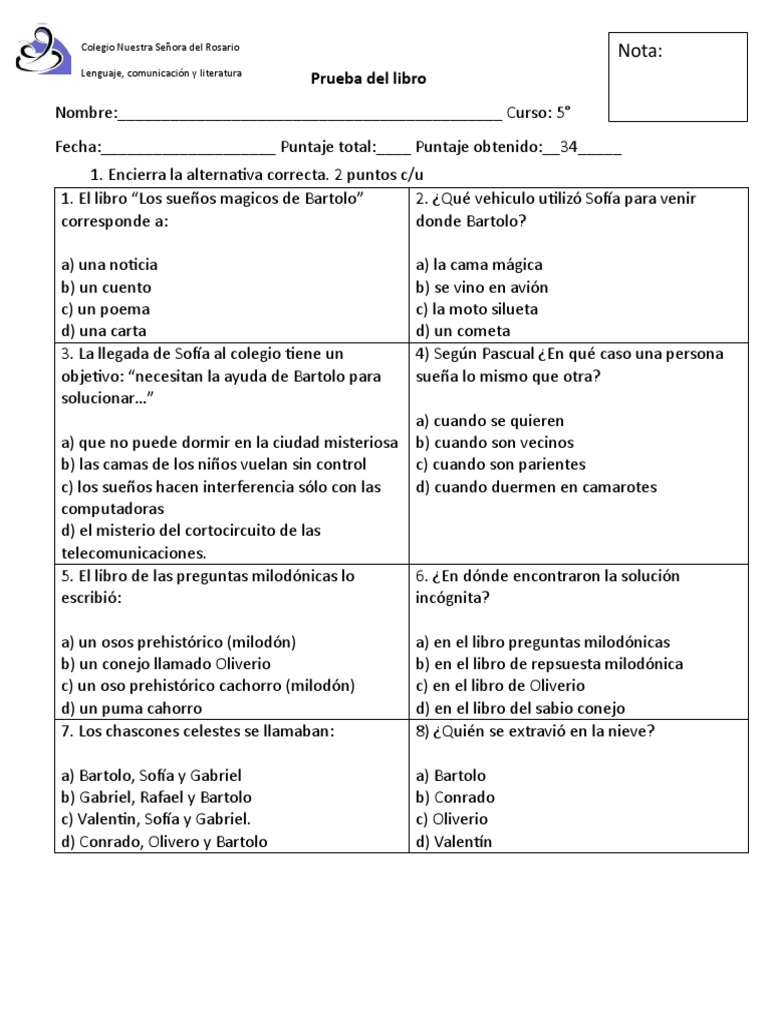 Los Sueños Magicos De Bartolo 5 Prueba Pdf