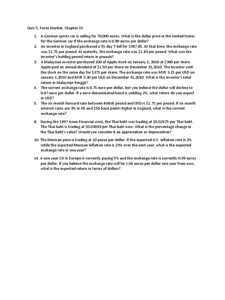 Forex Market Quiz: Exchange Rate Calculations | PDF