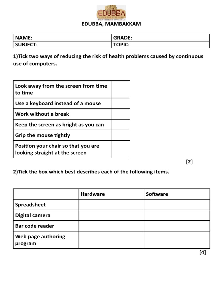 Grade 9 ICT Worksheet2 | Download Free PDF | Printer (Computing) | Computer Keyboard