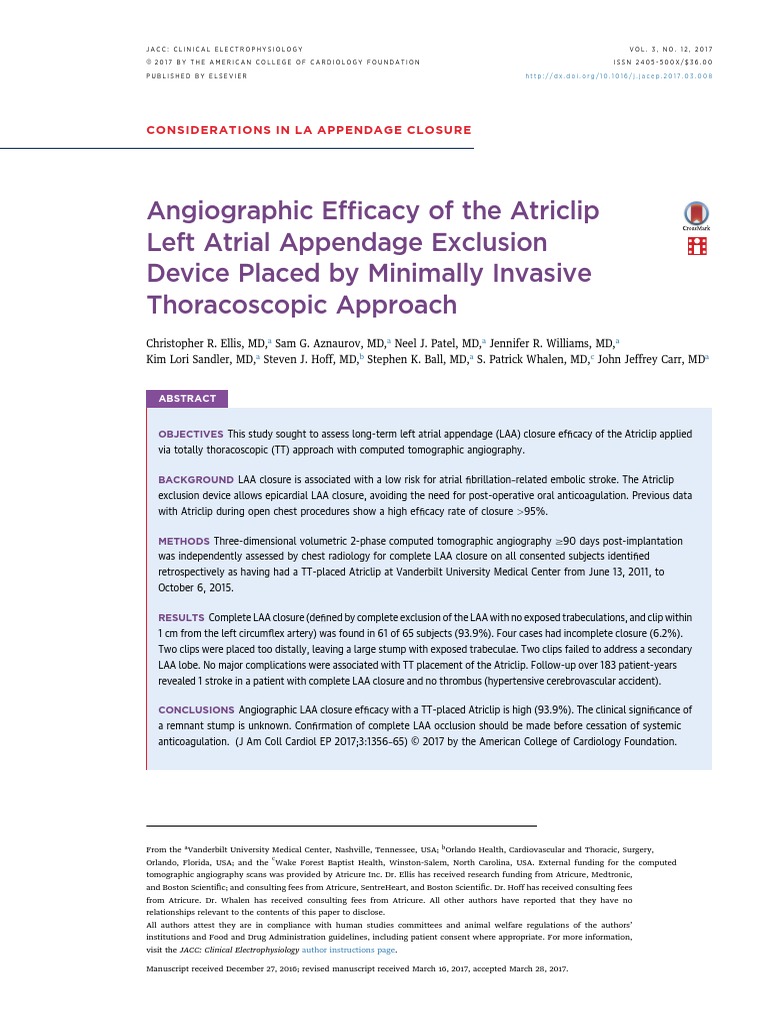 Angiographic Efficacy of The Atriclip Left Atrial Appendage Exclusion ...