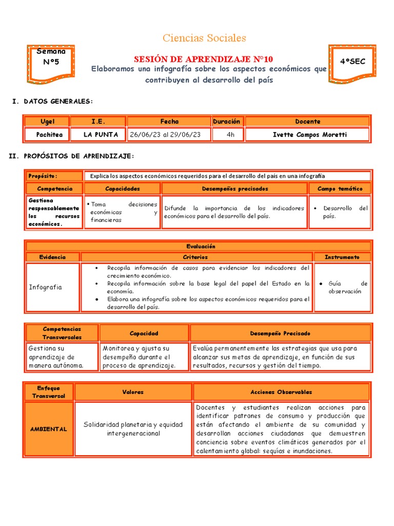 4° Sesión de Aprendizaje Sesión 10-Sem.5-Exp.3-Ccss | PDF | Aprendizaje | Evaluación