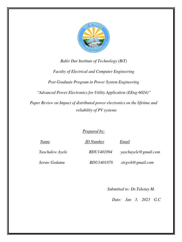 Paper Review On Impact of Distributed Power Electronics On The Lifetime ... Paper Review On Impact of Distributed Power Electronics On The Lifetime ...