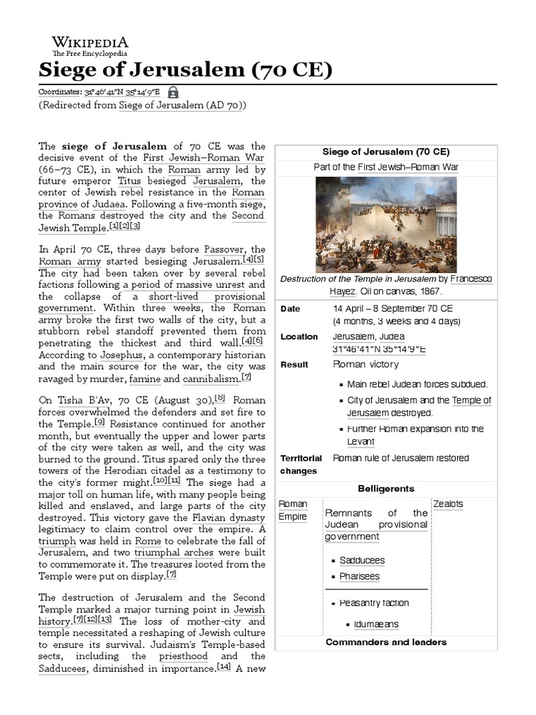 Siege of Jerusalem (70 CE) - Wikipedia | PDF | Jews And Judaism
