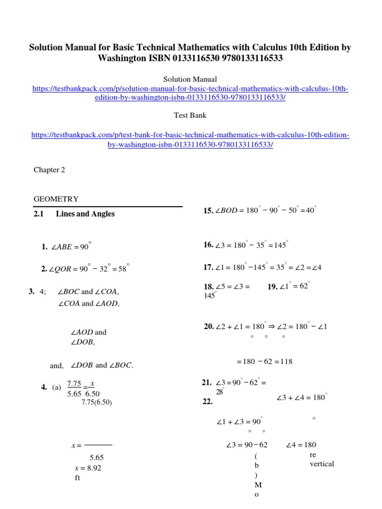 Basic Tech Math Calculus Solutions | PDF | Area | Geometry