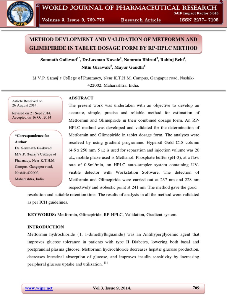 Method Devlopment and Validation of Metformn and Glimepiride in Tablet ...