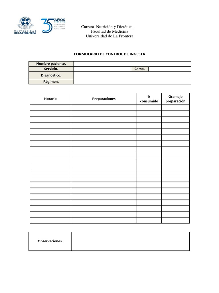 Formulario de Control de Ingesta | PDF