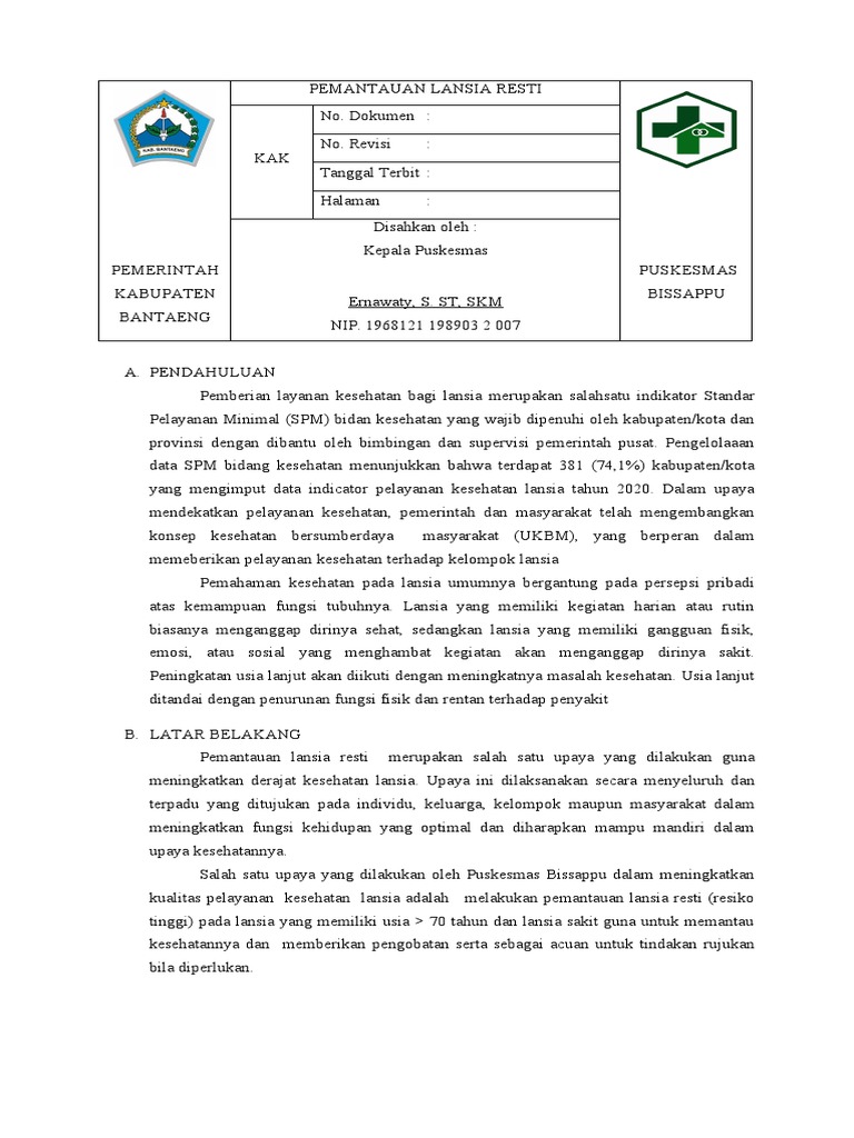 Kak Pemantauan Lansia Resti | PDF | Pengembangan Diri