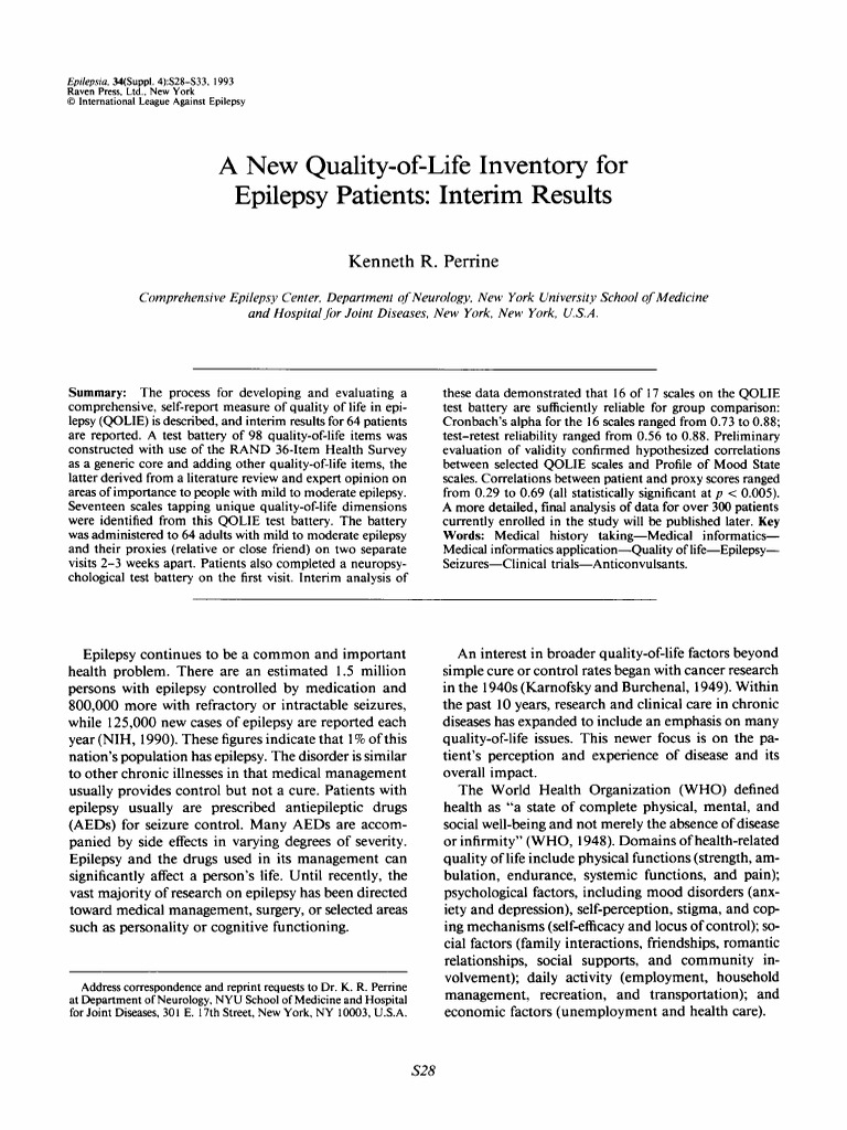 Quality of Life Inventory for Epilepsy | PDF | Quality Of Life ...