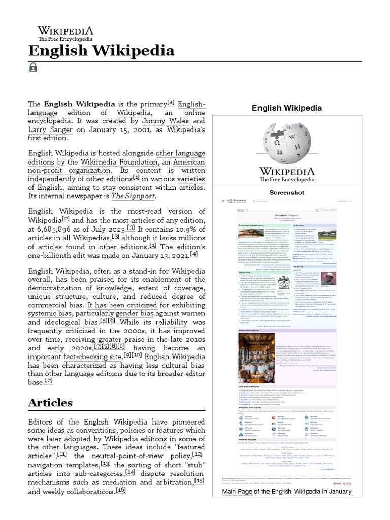 Overview of English Wikipedia Edition | PDF | Wikipedia | Social ...