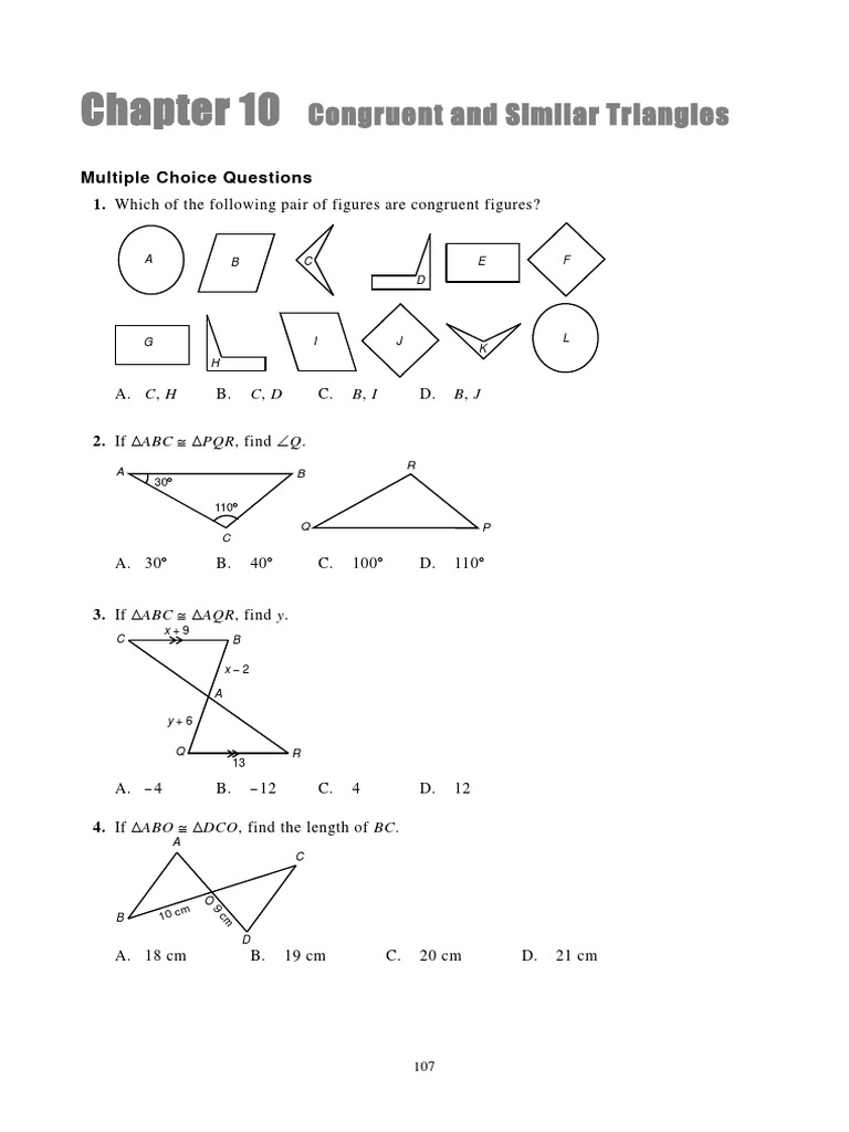 Congruent and Similar Triangles Worksheet | PDF | Area | Triangle