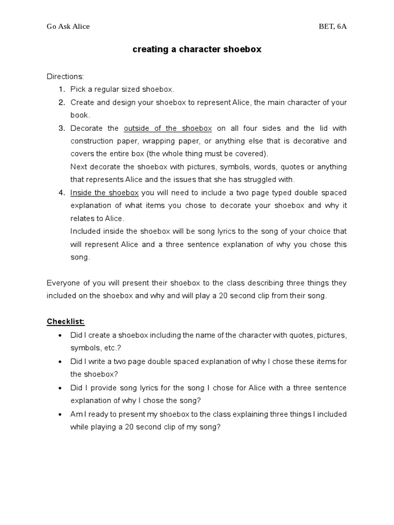 Creating A Character Shoebox | PDF