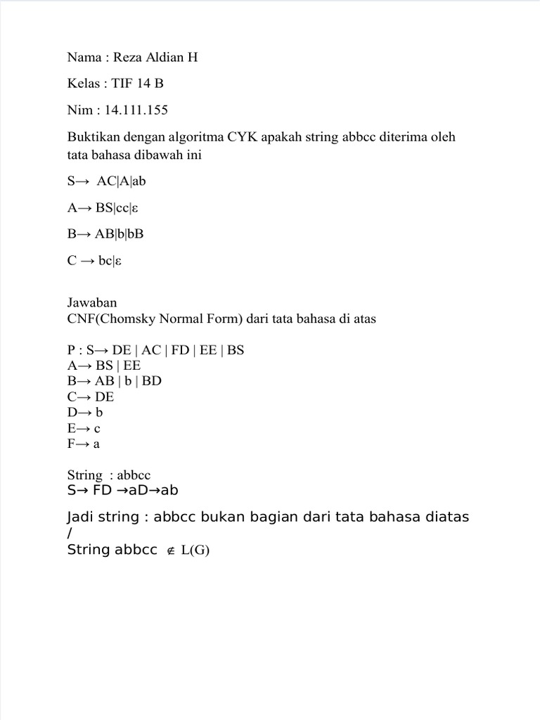 Dokumen - Tips Tugas Algoritma Cyk | PDF | Teknologi & Rekayasa