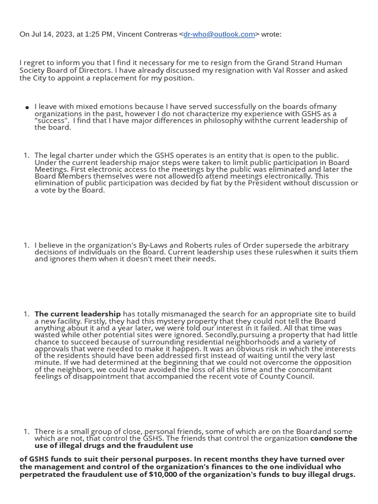 Board Resignation GSHS | PDF