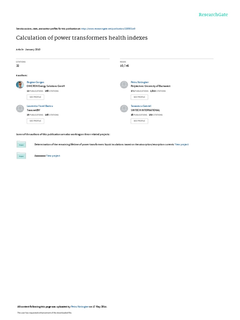 Calculation of Power Transformers Health Indexes | PDF | Transformer ...