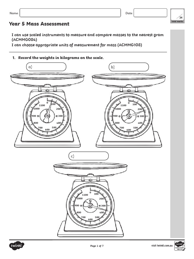 Year 5 Mass Assessment | PDF | Weight | Mass
