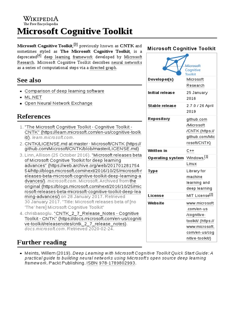 Microsoft Cognitive Toolkit | PDF | Microsoft | Deep Learning