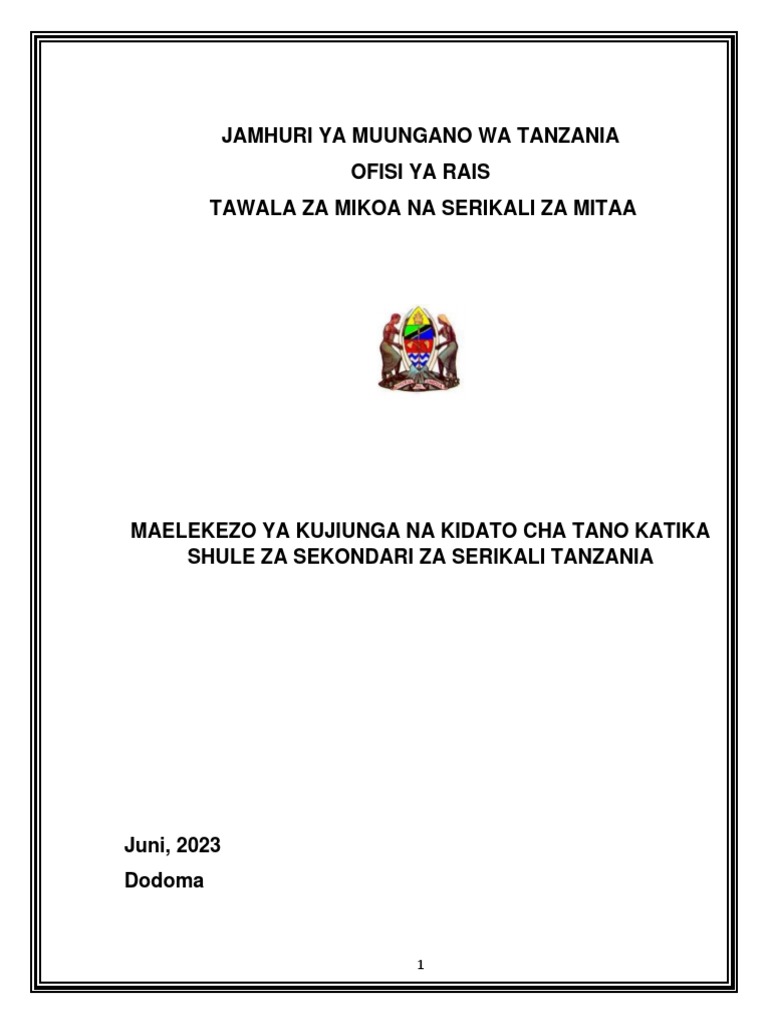 Jamhuri Ya Muungano Wa Tanzania Ofisi Ya Rais Tawala Za Mikoa Na Serikali Za Mitaa | PDF