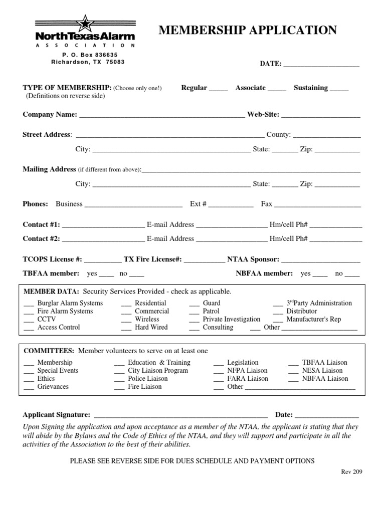 NTAA MBRSHP App Rev 08-09 | PDF