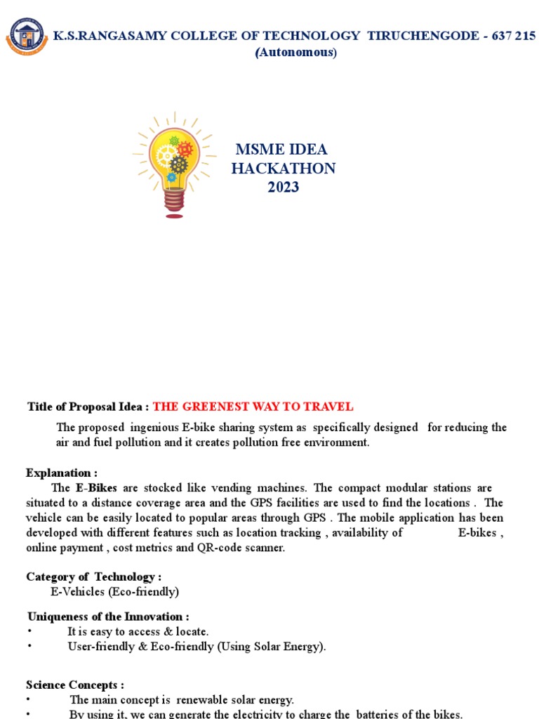 Msme Idea Hackathon Pdf Electric Vehicle Sustainable Development