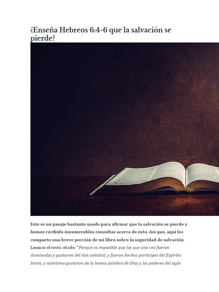 Enseña Hebreos 6 4 6 Que La Salvación Se Pierde | PDF | Salvación | Jesús