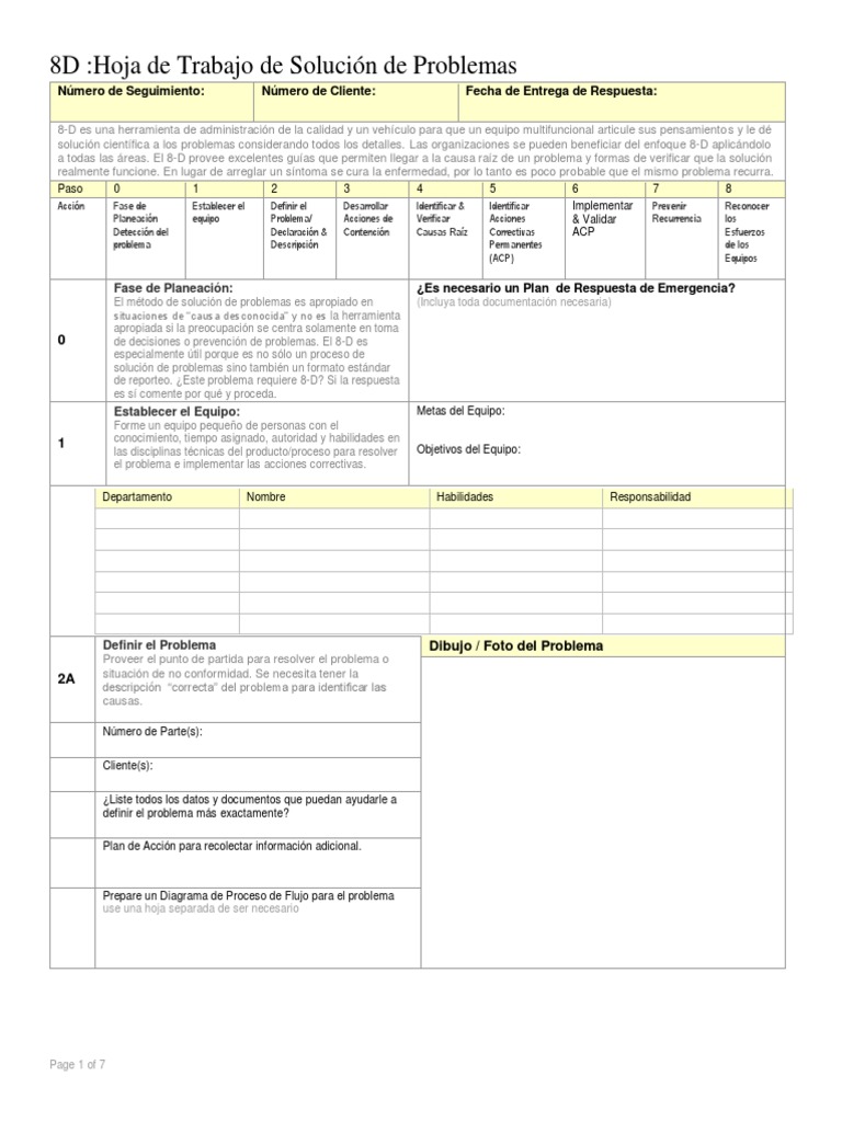 Formato 8D para Solución de Problemas | PDF | Planificación