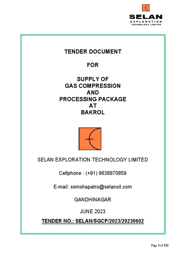 Tender No. SELANSGCP20230602 Supply of Gas Compression Processing ...