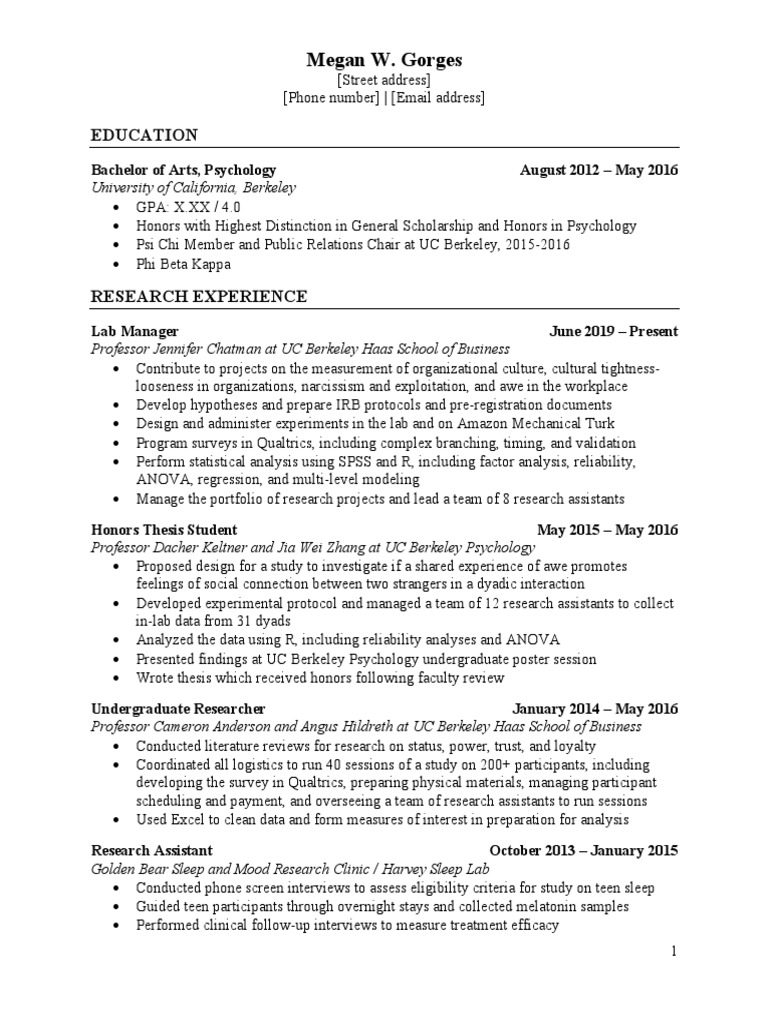 Megan Gorges - Sample CV - December 2019 | PDF | Analysis Of Variance Megan Gorges - Sample CV - December 2019 | PDF | Analysis Of Variance