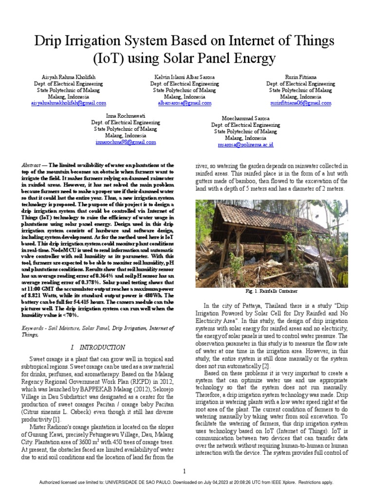 Drip Irrigation System Based On Internet of Things IoT Using Solar ...