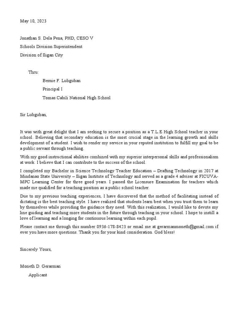 Letter of Intent High School | PDF | Teachers | Learning