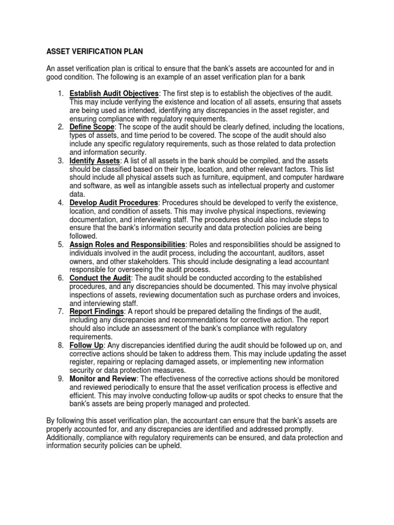 Asset Verification Plan | Download Free PDF | Audit | Verification And ...