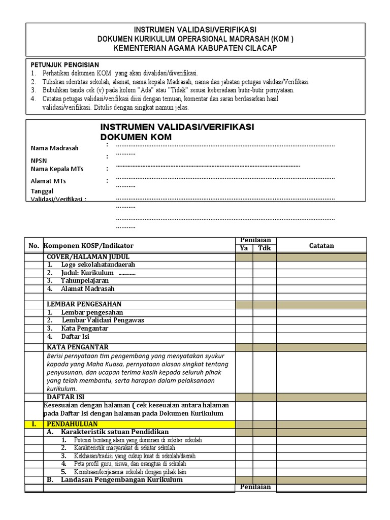 Instrumen Validasi Kom | PDF