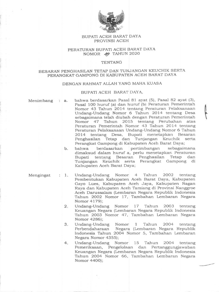 Perbup 49 2020 Siltap | PDF