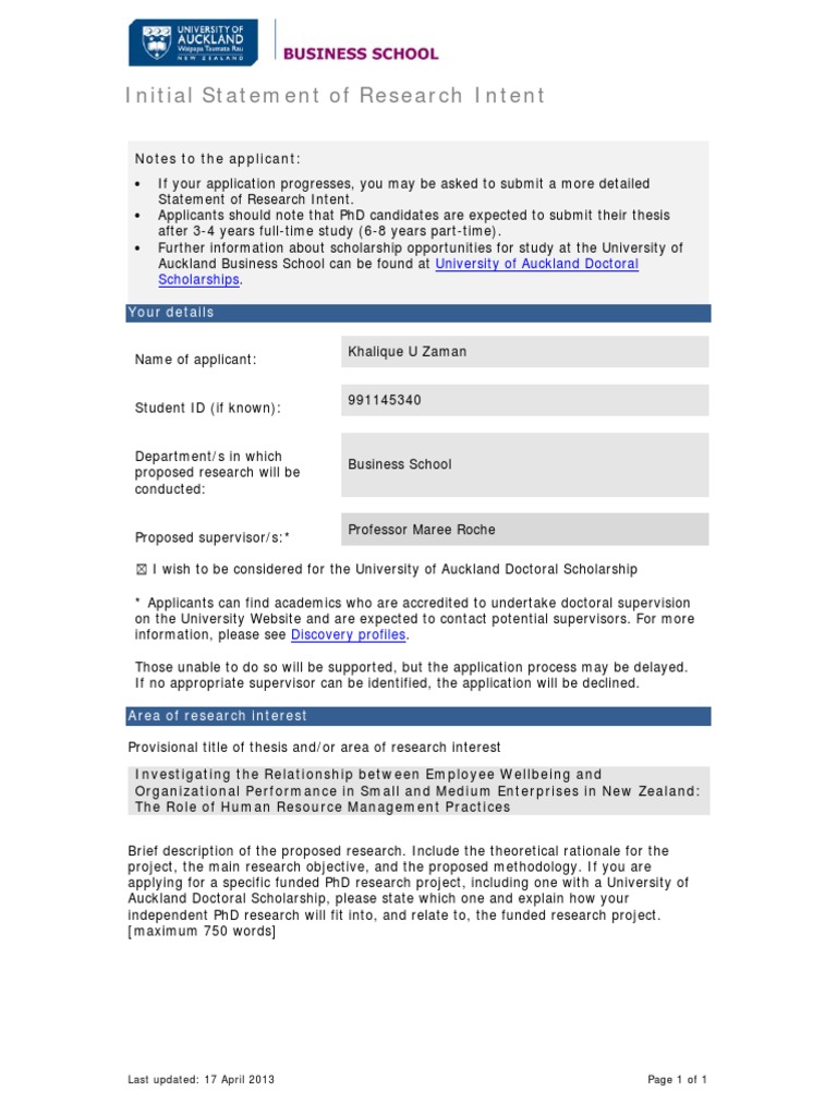 Statement of Research Intent | PDF | Human Resource Management | Small ...