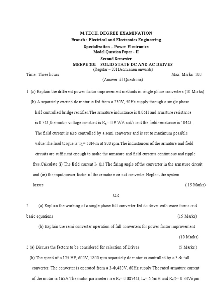 MEEPE 201 Solid State DC and AC Drives - Set2 | PDF | Electric Motor ...