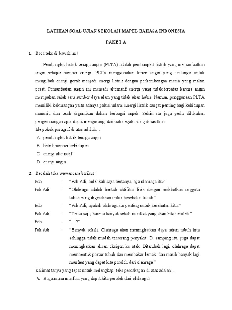 Us B.ind Paket A 2021-2022 Lengkap | PDF