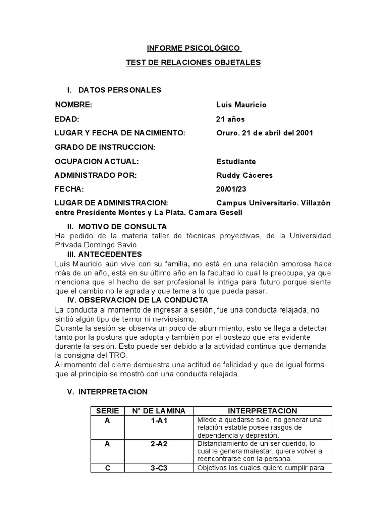 Modelo de Informe Tro | PDF | Ciencias del comportamiento | Sicología