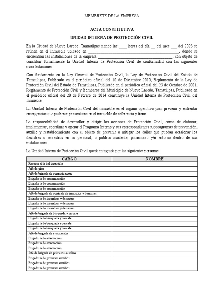 ACTA CONSTITUTIVA EDITABLE | PDF | Defensa Civil | Gobierno