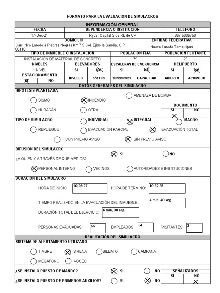 Formato de Evaluación de Simulacro 2021 | PDF