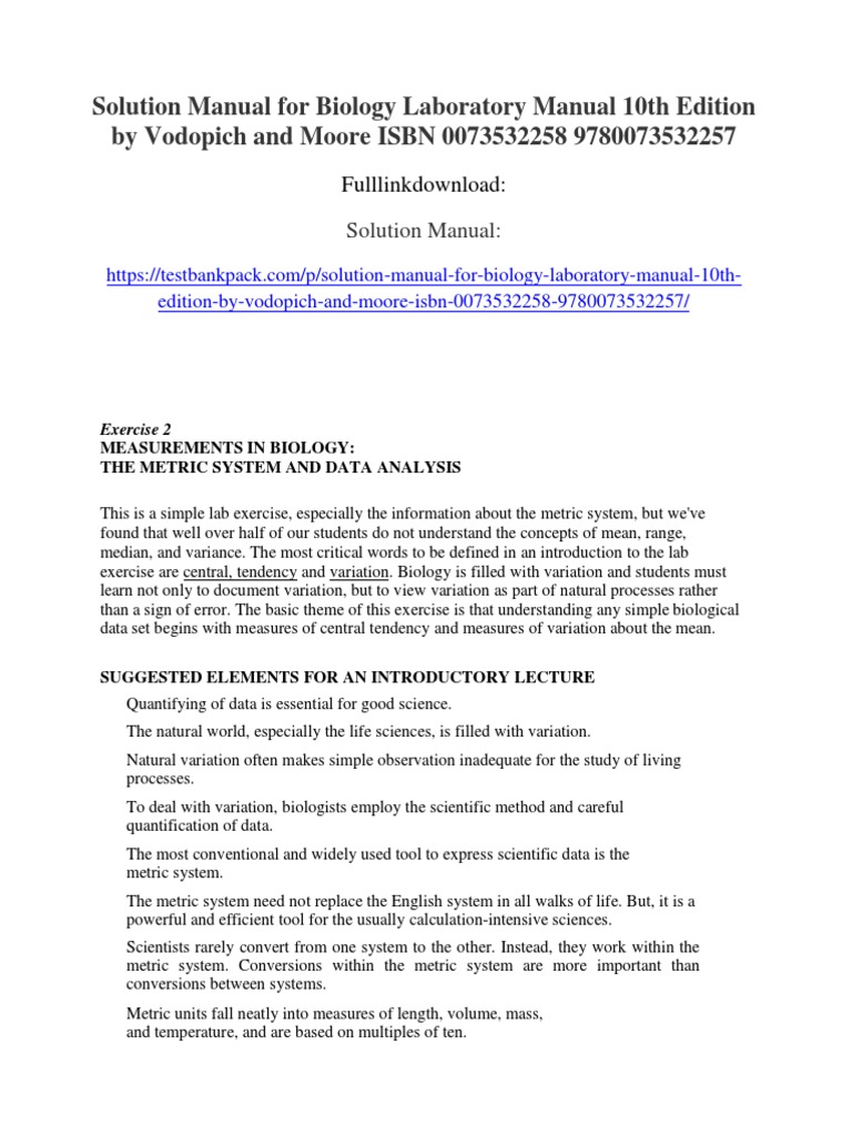 Biology Lab Manual Solutions Guide | PDF | Density | Mean