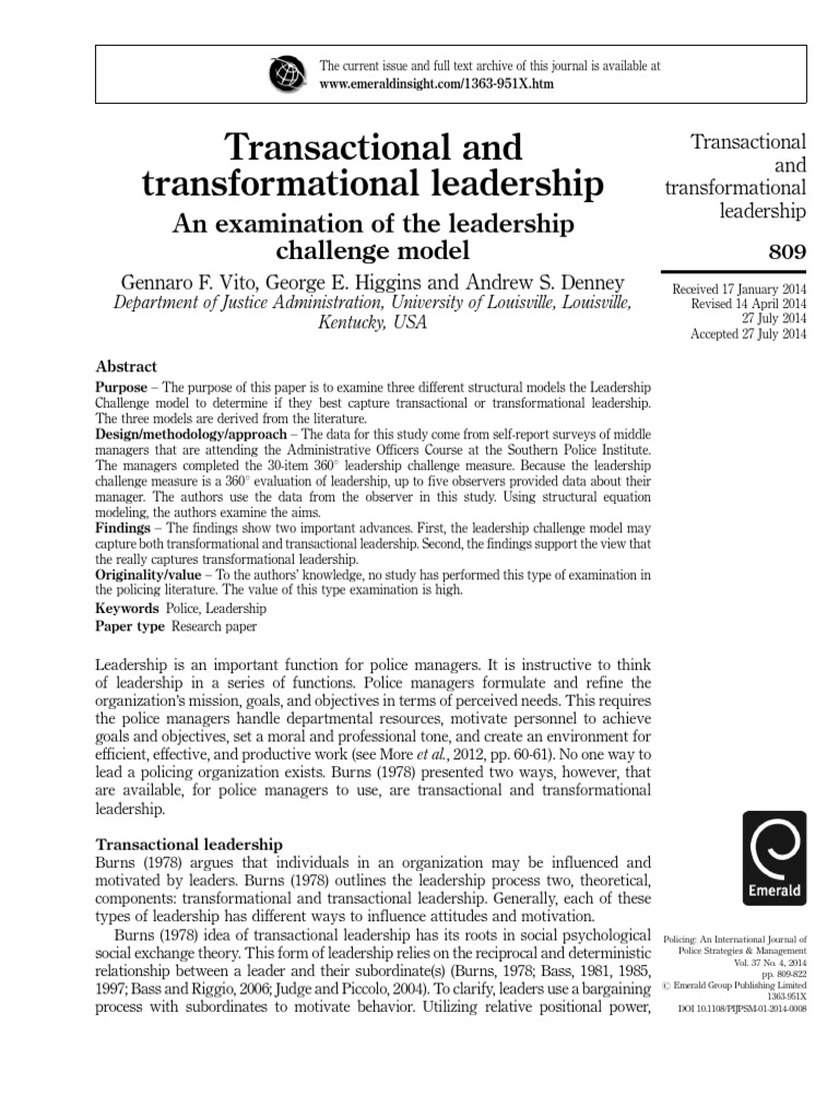 Transactional and Transformational Leadership An Examination of The ...