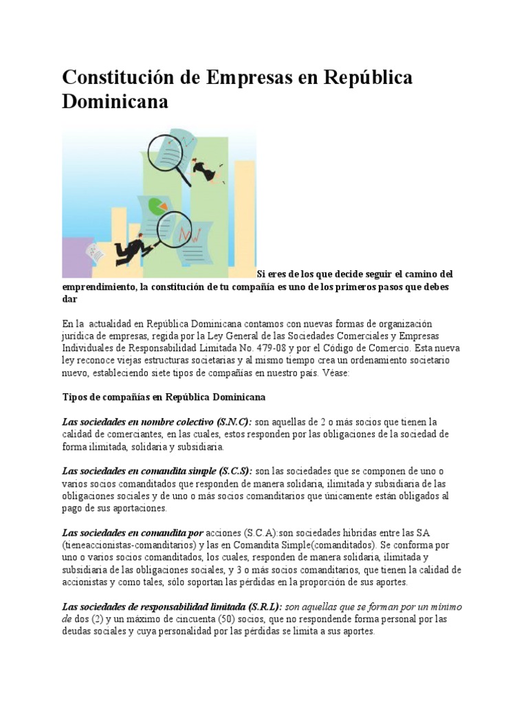 Constitución de Empresas en República Dominicana | PDF | Sociedad de responsabilidad limitada ...