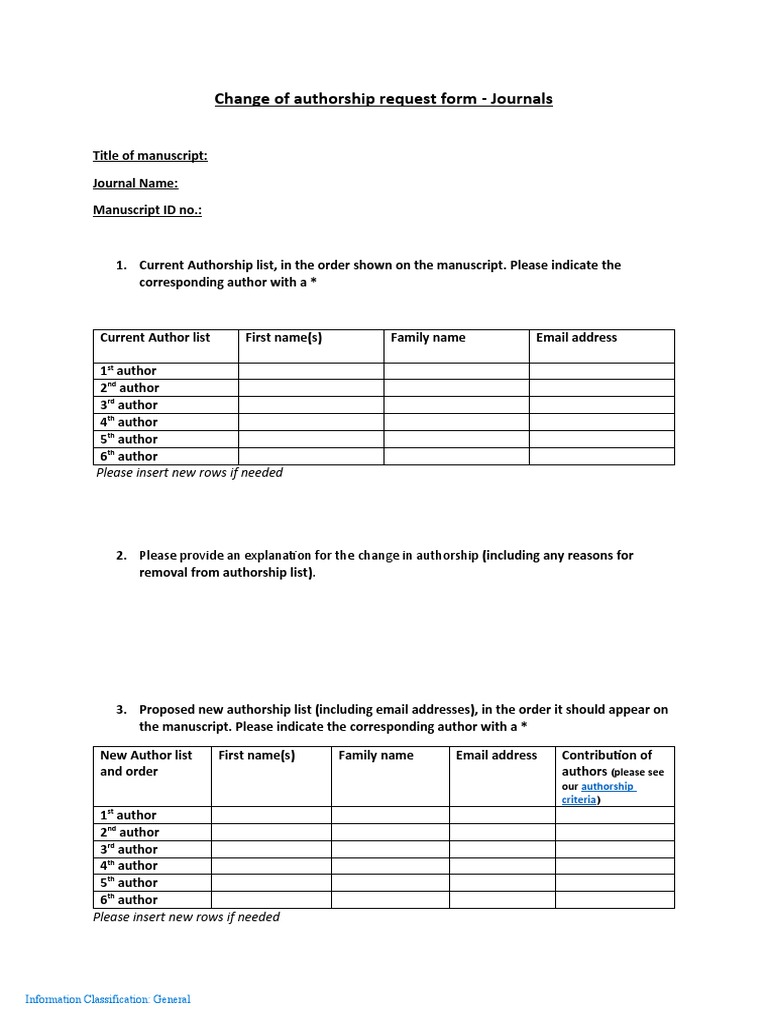 Change of Authorship Request Form 1 | PDF