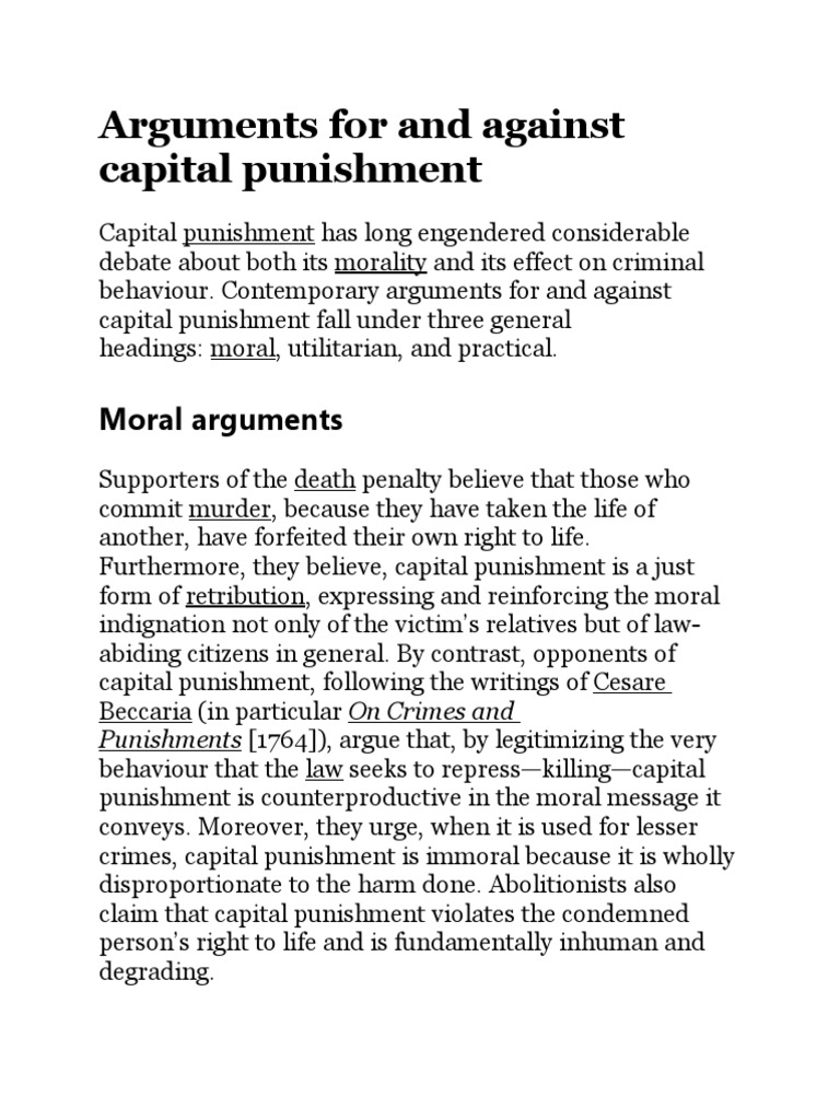 Arguments For and Against Capital Punishment | Download Free PDF ...