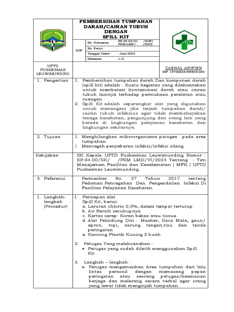 Sop Pembersihan Tumpahan Dengan Spill Kit | PDF