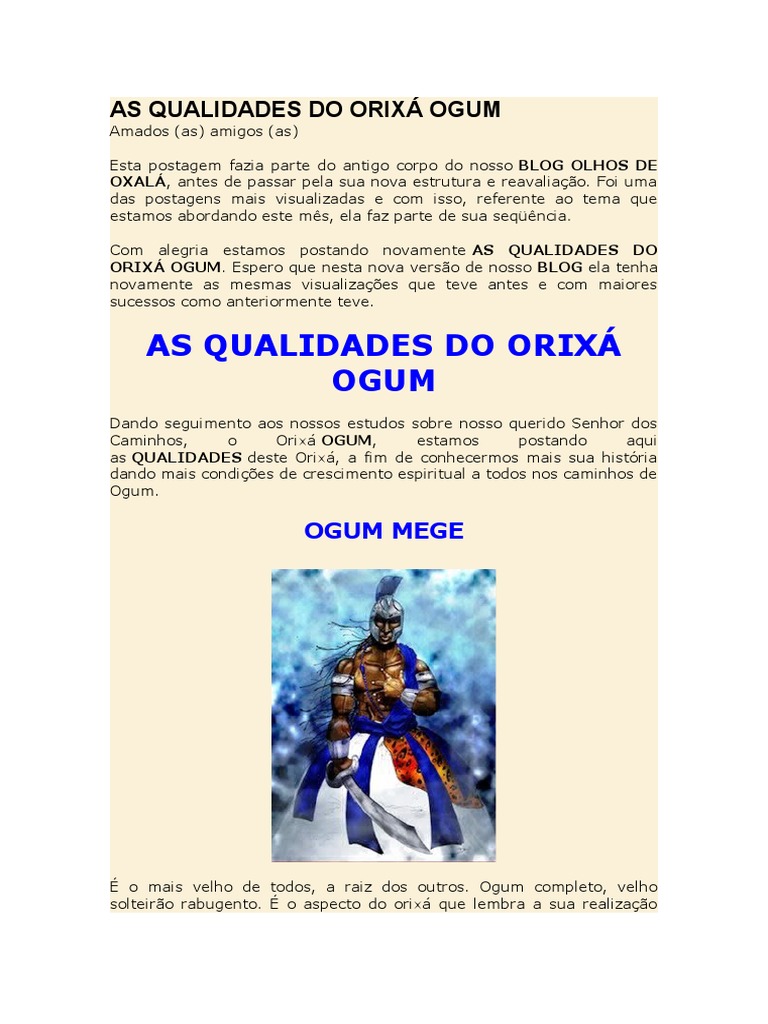 As Qualidades Do Orixá Ogum | Download grátis PDF | Santeria | Religião étnica