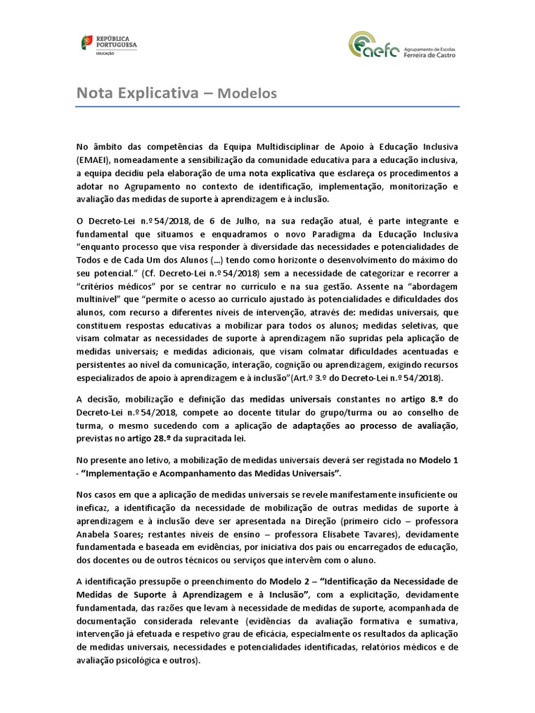 Ferreira de Castro - Nota - Explicativa-Modelos | PDF | Pedagogia ...