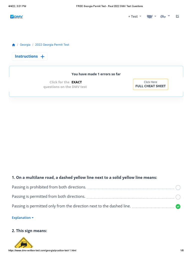 Georgia Permit Test 2022 Practice | PDF | Lane | Traffic